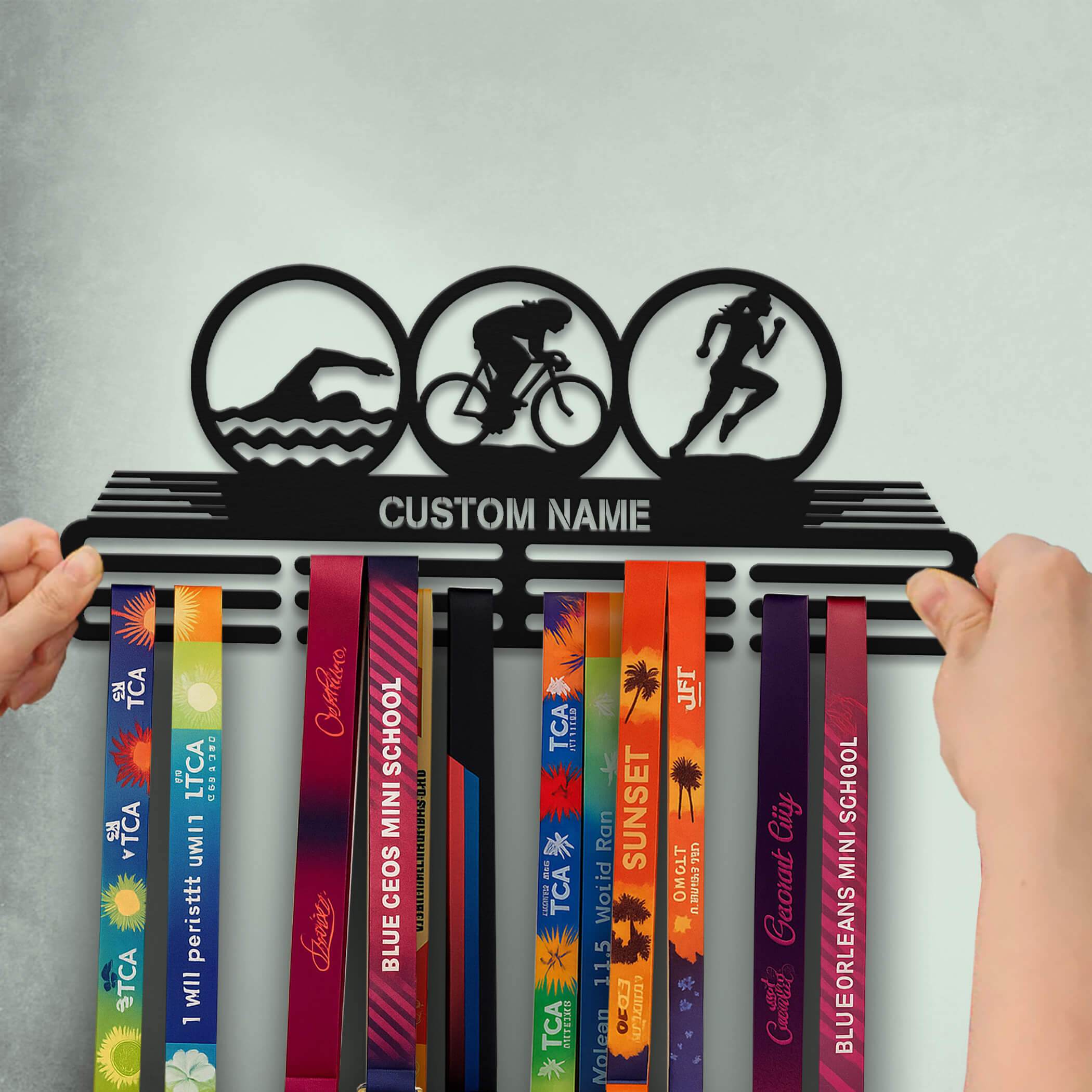 Triathlon Medal Hanger – Personalized Metal Medal Holder – Stainless S ...