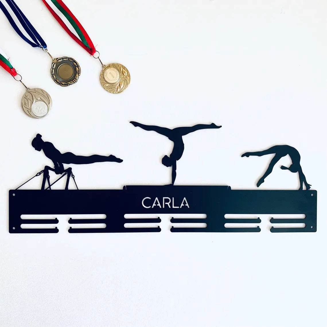 Gymnastics Medal Hanger, Custom Name Medal Display with 3 Female Figur ...